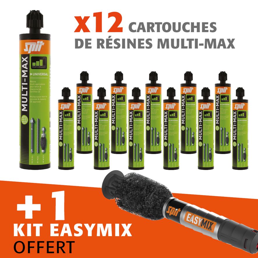 Lot de 12 cartouches de résine MULTI-MAX + 1 kit de cheville EASYMIX ...